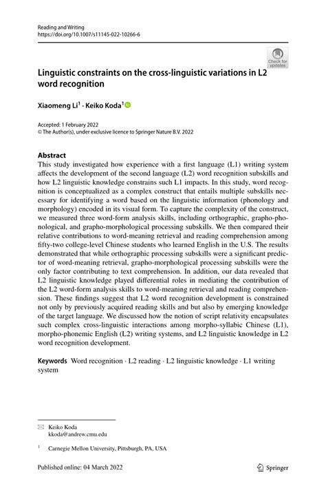 pdf linguistic constraints on the cross linguistic variations in l2 word recognition
