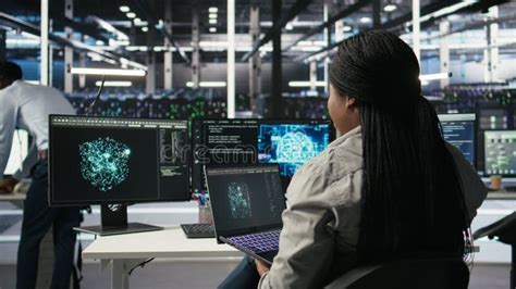 Data Center Admin Uses Ai Technology On Laptop For Machine Learning