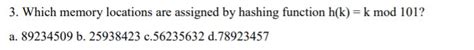 Solved 3 Which Memory Locations Are Assigned By Hashing