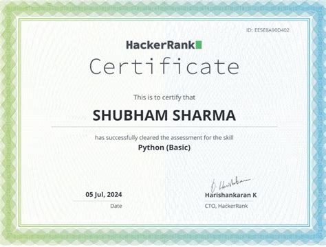 Python Programming Certification Hackerrank Learning Development