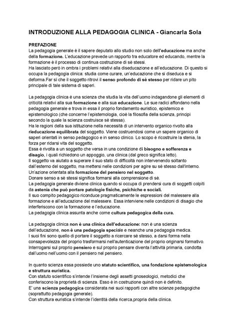 Riassunto Del Libro Pedagogia Clinica Giancarla Sola Appunti Di