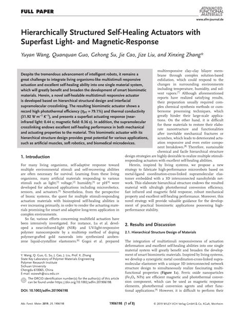 Hierarchically Structured Self‐healing Actuators With Superfast Light‐ And Magnetic‐response