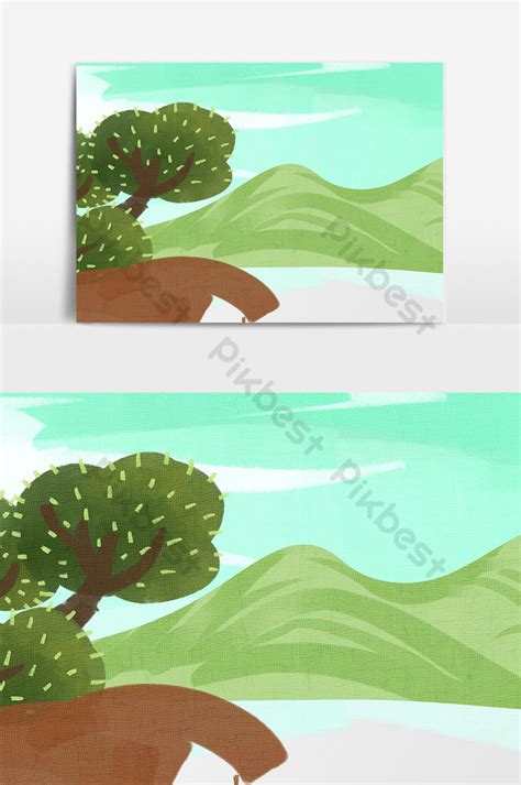만화 나무 풍경 그림 요소 일러스트레이션 Psd 무료 다운로드 Pikbest