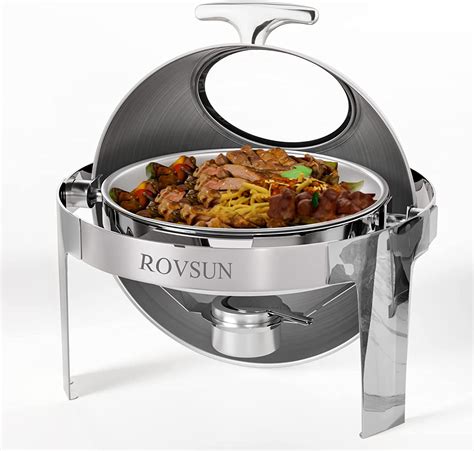 Rovsun Roll Top Chafing Dish Buffet Set6 Quart Round Stainless Steel