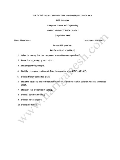 Discrete Mathematics Question Paper Pdf Vertex Graph Theory Algebra