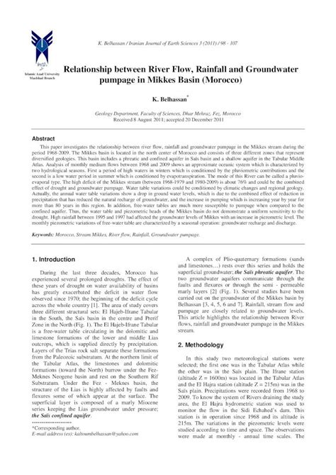 Pdf Relationship Between River Flow Rainfall And Groundwater …ijes Mshdiau Ac Ir Article