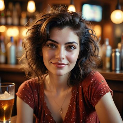 Friendly Older Mature Drunk Woman In Bar Premium Ai Generated Image