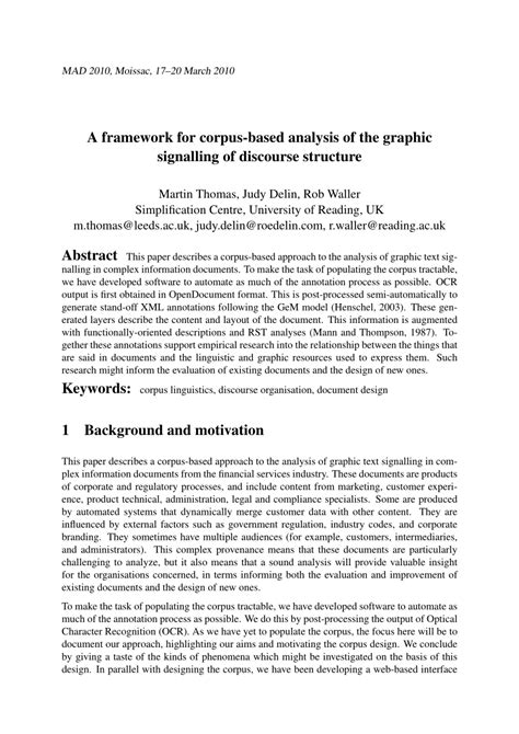 Pdf A Framework For Corpus Based Analysis Of The Graphic Signalling