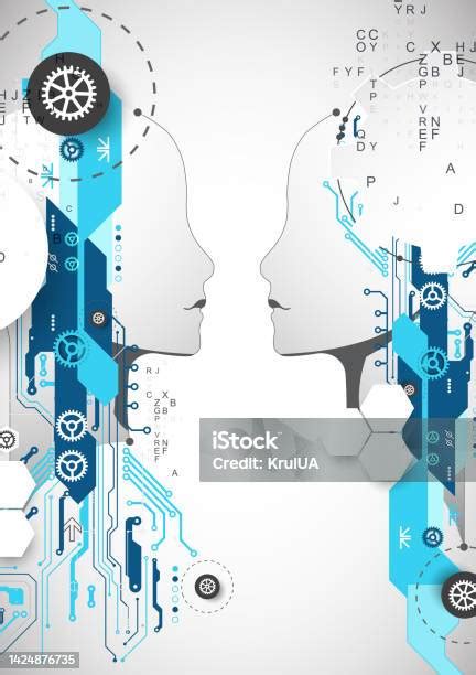 인공지능 남자의 실루엣과 기술적 배경 빅 데이터 개념 기계 사이버 마인드 Cpu에 대한 스톡 벡터 아트 및 기타 이미지