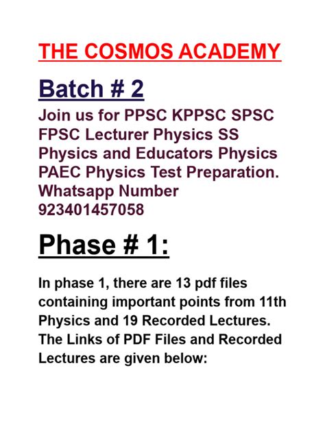 Phase 1 Batch 2 By The Cosmos Academy 923401457058 Pdf Force Velocity