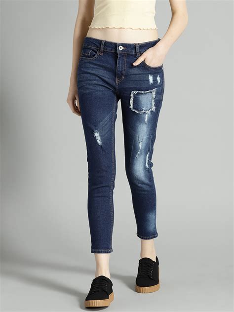 Buy Roadster Fast And Furious Women Navy Blue Skinny Fit Cropped Stretchable Jeans Jeans For