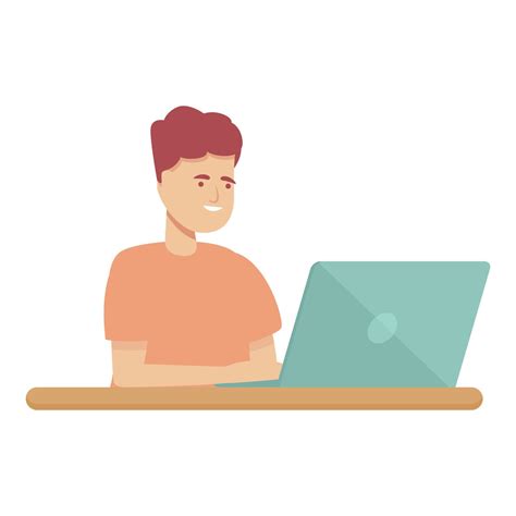Smilling Boy Programming Icon Cartoon Vector Computer Technology
