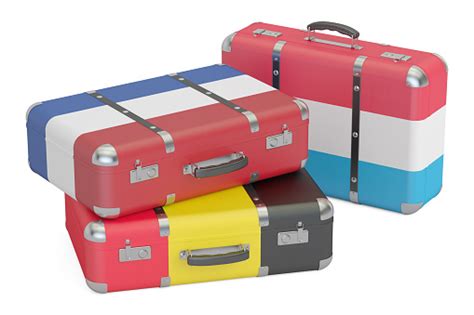 여행을 유럽 개념 벨기에 네덜란드 룩셈부르크의 플래그와 가방 3 차원 렌더링 3차원 형태에 대한 스톡 벡터 아트 및 기타 이미지 3차원 형태 가방 개념과 주제