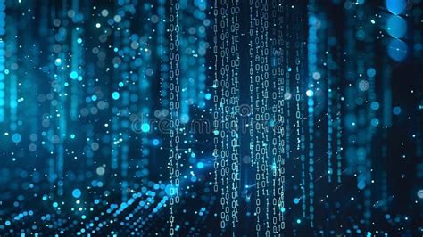 Abstract Blue Binary Code Background With Glowing Digits Digital