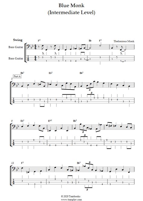 Bass Sheet Music Blue Monk Intermediate Level Monk