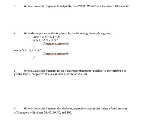 Solved 3 Write A Java Code Fragment To Output The Data