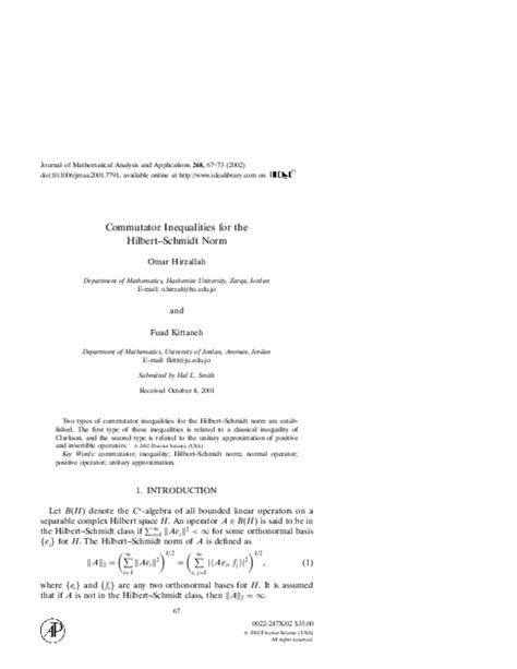 Pdf Commutator Inequalities For The Hilbertschmidt Norm