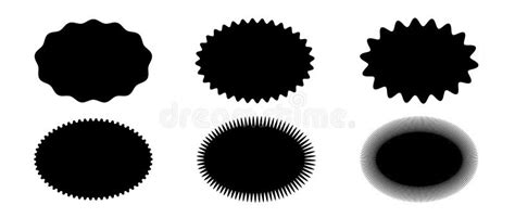 Wavy Edge Ellipse Shape Collection Jagged Zig Zag Oval Elements Set