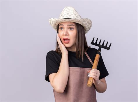 Free Photo Anxious Pretty Caucasian Female Gardener Wearing Gardening
