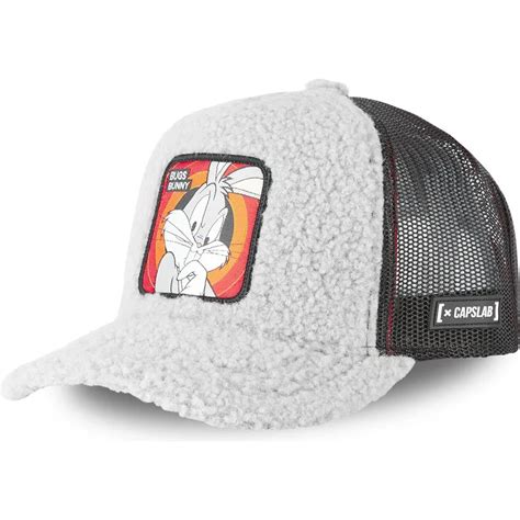 Capslab Bugs Bunny Fur1 Bug2 Looney Tunes Grey Shearling Trucker Hat