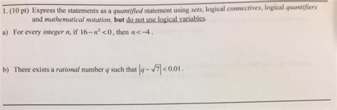 solved 1 10 pt express the statements as a quantified