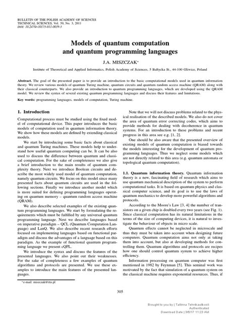 models of quantum computation and programming pdf computational