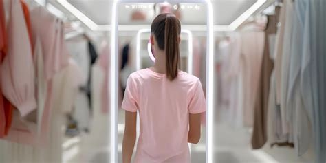 Premium Photo Woman Tries On Trendy Clothes Using Virtual Mirror In
