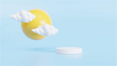 Premium Photo Minimal Cloud Scene Isolated With Sun On Blue Background 3d Rendering