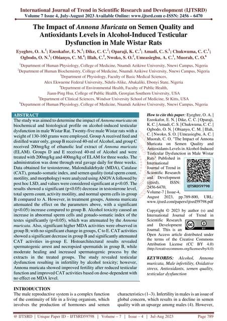 The Impact Of Annona Muricata On Semen Quality And Antioxidants Levels