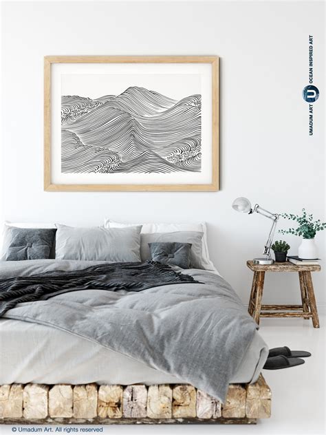 Abstract Ocean Waves Black And White Minimalist Print Simple Etsy