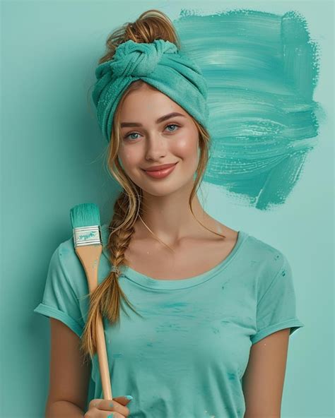 Premium Photo A Girl With A Blue Hair And A Green Shirt Holding A