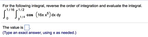 solved for the following integral reverse the order of