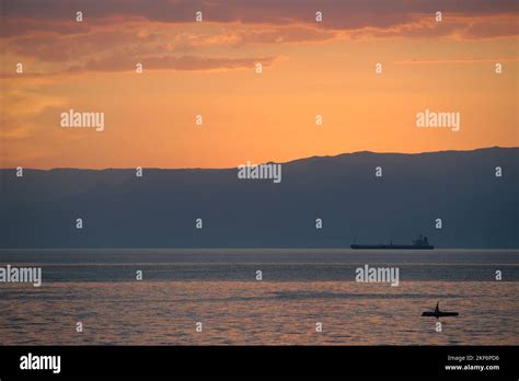 Sunset Over The Red Sea From Southern Jordan Looking Across The Red