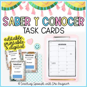 EDITABLE Spanish Saber Conocer Digital Task Cards Distance Learning