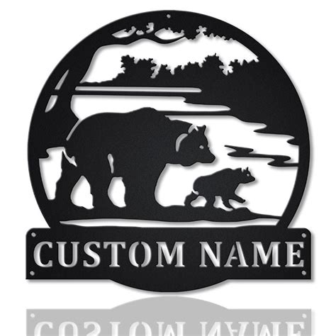 Personalized Bear And Cub Scenic Monogram Metal Sign Art Custom Bear Cub