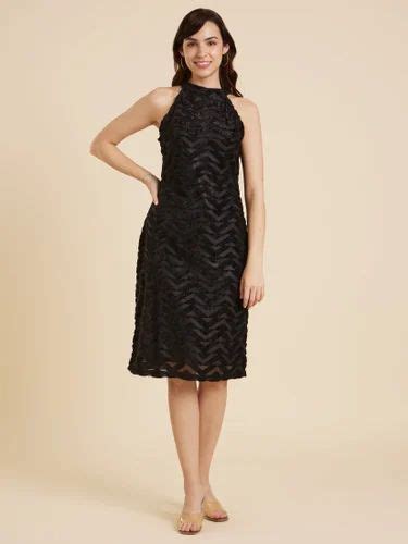 Black Halter Neck Sleeveless Knee Length Sheath Dress At Rs 129900