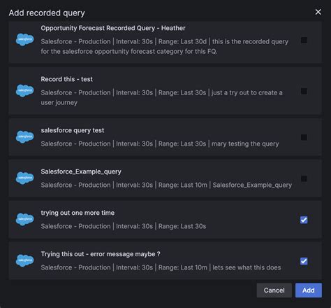 Add Recorded Query Dialog Only Adds One Selected Query · Issue 59674