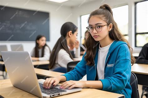 Premium Photo Female High School Student Learning Coding On Laptop
