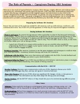 Parent Role During In Home ABA Session By Nicole King TPT