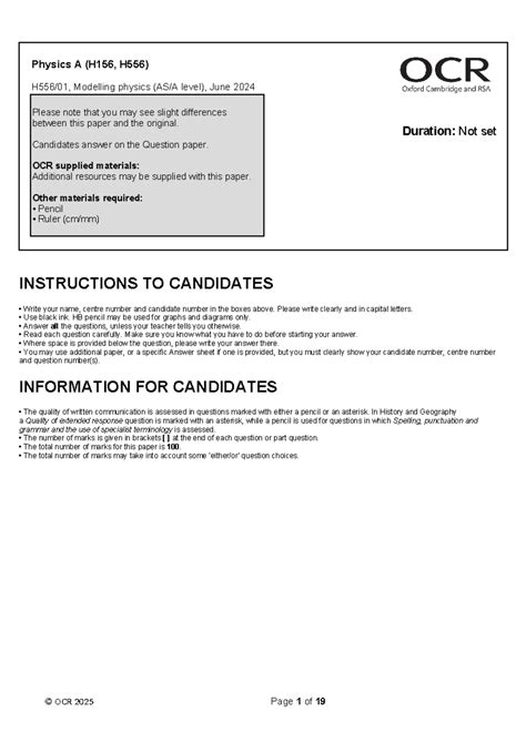 767006661 Aqa A Level Physics Paper 1 2024 Aqa Please Write Clearly