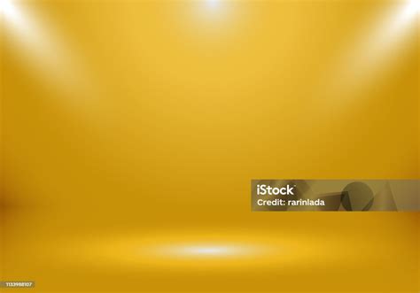 골드 그라데이션 색상 배경에 스포트라이트와 디자이너를 위한 3d 빈 골드 컬러 스튜디오 룸 쇼 부스 제품 또는 아트 워크를 고급 스타일로 표시 합니다 배경 주제에 대한 스톡