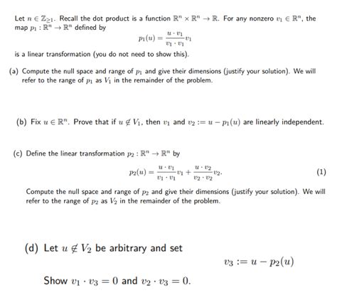 Solved Let N∈z≥1 Recall The Dot Product Is A Function