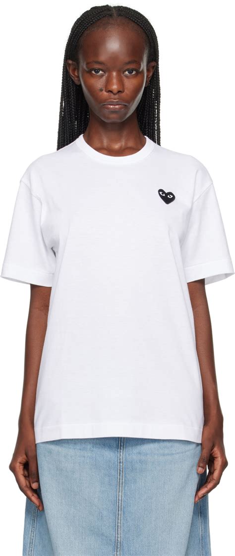 Comme Des GarÇons Play White Black Heart T Shirt Ssense