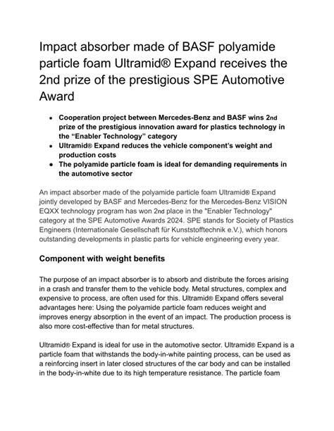 Ppt Impact Absorber Made Of Basf Polyamide Particle Foam Ultramid