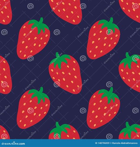 Strawberry Seamless Pattern Hand Drawn Fresh Berry Doodle Wallpaper