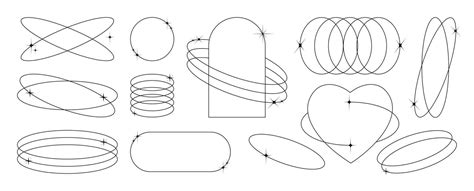 Modern Minimalist Aesthetic Line Elements Trendy Linear Frames With Heart Geometric Forms