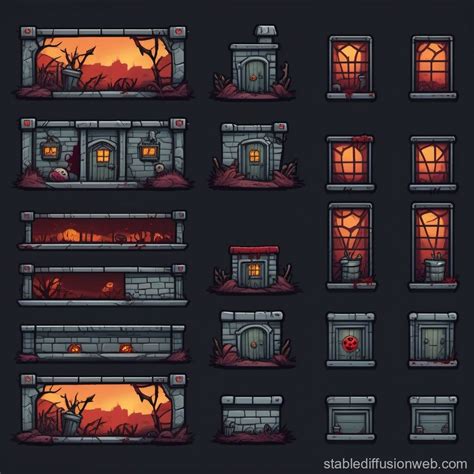 Zombie Tower Defense Game UI Sprite Sheet Stable Diffusion Online