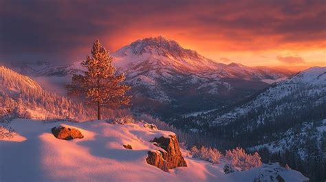 Snowy Mountain Sunset