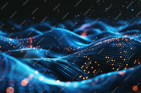 Dynamic Abstract Digital Waves Of Glowing Particles Concept Of Data Flow And Futuristic
