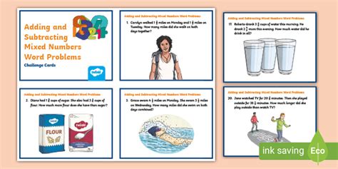 Adding And Subtracting Mixed Numbers Word Problems Challenge Cards
